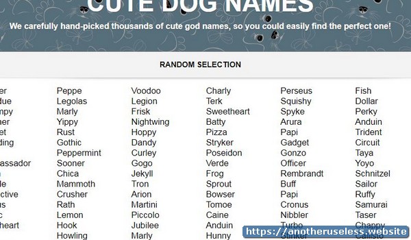 Cute dog names - Another Useless Website